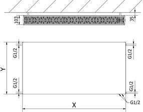 Mexen CF22, plochý panelový radiátor 400 x 1800 mm, spodní připojení, 2049 W, bílá, W622F-040-180-00