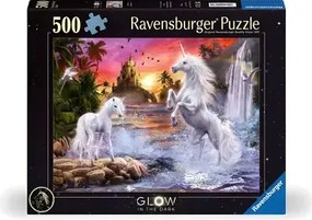 RAVENSBURGER Svítící puzzle Jednorožci u řeky / 500 dílků / 49 x 36 cm