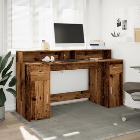 Psací stůl s LED světly old wood 160x55x91 cm kompozitní dřevo 3309436