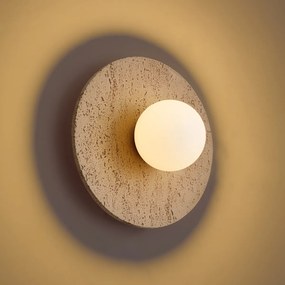 Nástěnná lampa Japandi z přírodního kamene kulatá s opálovým sklem - Josie
