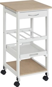 HOMCOM Kuchyňský vozík 4-patrový s kolečky a zásuvkami, regály a stojanem na víno pro kuchyň, obývací pokoj nebo jídelnu 37x37x76 cm Bílý | Aosom