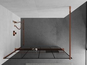 Mexen Kioto+, sprchová zástěna s poličkou a držákem na ručníky 130 x 200 cm, 8mm čiré sklo vzor černý, profil růžové zlato, 800-130-121-60-7