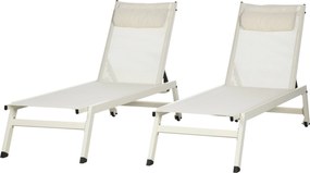 Outsunny Hliníkový a Polyesterový Sluneční Lehák Set 2 Kusy Béžový pro Zahradu s 5 Úrovněmi Polohování, 55x195x30 cm | Aosom