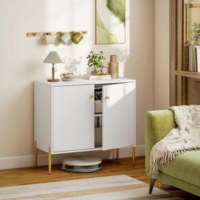 HOMCOM Moderní sideboard 2 dveře – mramorový vzhled, nastavitelný prostor, kovové nohy, bílé, 80 x 39,1 x 76 cm