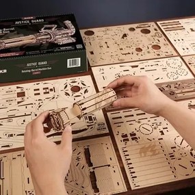 RoboTime 3D dřevěná mechanická skládačka Rotační kulomet
