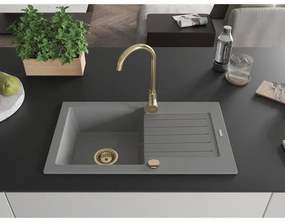 Mexen Pablo, granitový dřez 752x436x161 mm, 1-komorový, šedá se zlatým sifonem, 6510751010-71-G