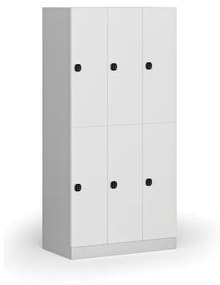 Šatní skříňka s úložnými boxy, 6 boxů, 1850 x 900 x 500 mm, kódový zámek, laminované dveře, bílá