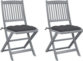 vidaXL Skládací zahradní židle s poduškami 2 ks masivní akáciové dřevo [3064553] Barva: antracitová