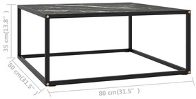 Konferenční stolek černý s černým mramorovým sklem 80x80x35 cm - Default Title