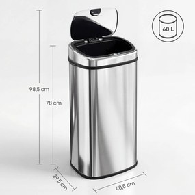HOMCOM Automatický odpadkový koš se senzorem, kuchyňský, nerez, stříbrný, 68L| Aosom