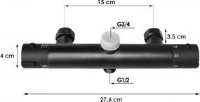 Erga Erga, termostatická sprchová baterie s horním 3/4" připojením sprchového sloupu, černá matná, ERG-YKA-BW.FL-THERM-BLK
