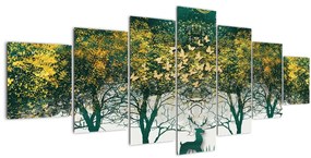 Obraz - Jeleni v zeleném lese (210x100 cm)