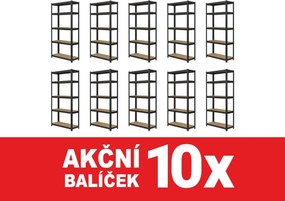 Akce 10x Regál 180x90x40 cm lakovaný 5-policový, nosnost 875 kg - černý