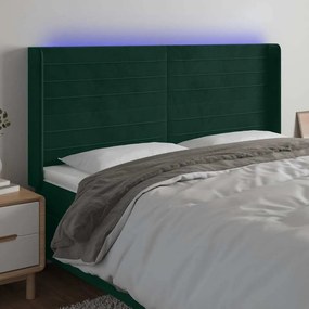 Čelo postele s LED tmavě zelené 203 x 16 x 118/128 cm samet 3124257