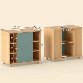 HOMCOM skříňka pod umyvadlo, koupelnový nábytek se 6 otevřenými policemi a dvířky s tlumeným dovíráním 60 x 33 x 57 cm, zelená
