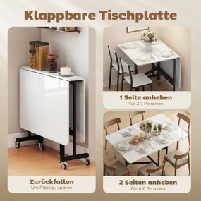 HOMCOM skládací jídelní stůl pro 4–6 osob s kolečky, ocelové nohy — úspora místa, mobilní stůl do malé kuchyně, 120 x 80 x 73 cm, bílý