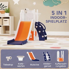 AIYAPLAY 5-v-1 dětská skluzavková sada, teleskop, basketbalový koš, plast, oranžová+tmavě modrá