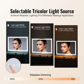 Osvětlené make-upové zrcadlo, 3 barevné toaletní potřeby s USB stolním držákem