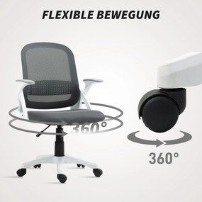 HOMCOM ergonomická síťovaná kancelářská židle se sklápěcími područkami, bederní oporou, výškově nastavitelná otočná židle s náklonem, šedá