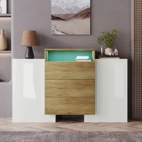 Aosom Komoda s LED osvětlením, moderní design a spousta úložného prostoru, bílá + barva dřeva