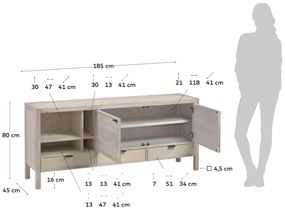 Akátová komoda Kave Home Alen 185 x 45 cm s bílou patinou