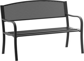 Outsunny 2-místná zahradní lavička s ocelovým síťovým opěradlem, nosnost 240 kg, pro terasu, balkon 127x60x87 cm černá | Aosom
