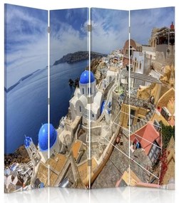 Ozdobný paraván Řecko Santorini - 145x170 cm, čtyřdílný, klasický paraván