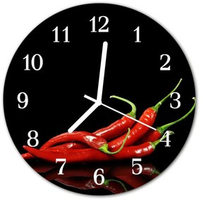 Nástenné skleněné hodiny Chilli pepř fi 30 cm