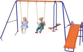 Outsunny 4v1 Dětská houpačka se 2 samostatnými houpačkami, 1 klouzačkou a 1 skluzavkou, nastavitelné lano a UV ochrana pro venkovní použití | Aosom