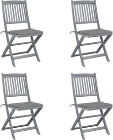 vidaXL Skládací zahradní židle s poduškami 4 ks masivní akáciové dřevo [3064570] Barva: Šedá