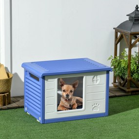PawHut Venkovní Psí Bouda Plastový Úkryt pro Štěňata s Vodotěsnými Větracími Otvory, Rozměry 60D x 42Š x 40V cm Modrá a Bílá