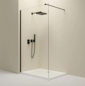 Erga Paris, sprchová zástěna Walk-In 90x200 cm, 8mm čiré sklo, černý profil, ERG-V02-PARIS-090x200-CL-BK