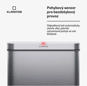 Klarstein Touchless, senzorový odpadkový koš, 50 l, z nerezavějící oceli, Soft-Close zavírání, napájen baterií, LED displej, časovač