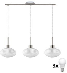 LED Lustr na lanku HARMA 3xE27/60W/230V matný chrom/bílá