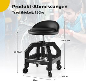 Costway Výškově nastavitelná dílenská stolička nosnost 150 kg s podnosem