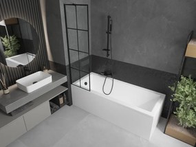 Mexen Next, vanová zástěna 1-křídlová 50 x 150 cm, fixní křídlo, 6 mm čiré sklo s černým vzorem, černý profil, 895-050-000-00-77-70