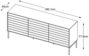 Tmavě hnědá dubová komoda Unique Furniture Modica 180 x 45 cm