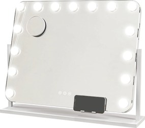 HOMCOM LED kosmetické zrcadlo, 3 světelné režimy, stmívatelné, dotykové ovládání, USB, 62,5 x 49,5 cm, bílé