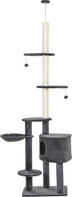 Strom pro kočky PawHut s nastavitelnou výškou H220-265 cm, nosnost do 30 kg, strom pro kočky s bidýlky, hracím míčem a postranním pelíškem, tmavě šed…