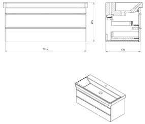 Sapho SITIA umyvadlová skříňka 101,4x50x44,2cm, 2xzásuvka, dub stříbrný - SI105-1111