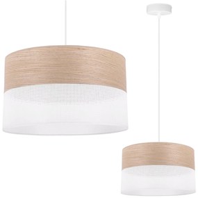 Light Home Závěsné svítidlo Wood, 1x béžová dubová dýha/bílé plastové stínítko, (fi 30cm)