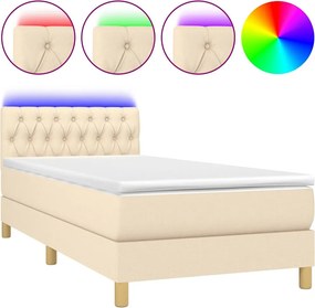Box spring postel s matrací a LED krémová 100x200 cm textil 3133938
