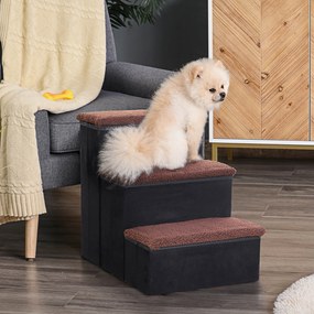 PawHut schody pro domácí mazlíčky skládací schody pro kočky schody pro psy se 3 stupni úložný prostor pro kočky a psy MDF černá 40x54x48cm | Aosom.de