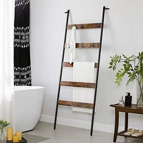 Žebříkový regál s 5 příčkami, ocel-dřevěný design, 176x65 cm