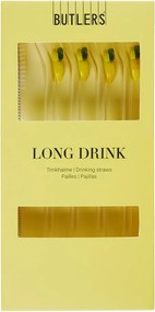 LONG DRINK Skleněná brčka s kartáčkem citrony set 5 ks