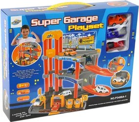 ORION Garáž 2 patra s výtahem / Sada s 3 autíčky / Myčka, servis, benz