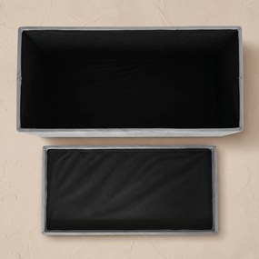 Obdélníkový sametový taburet s úložným prostorem, skládací, 76 × 38 × 38 cm, šedý