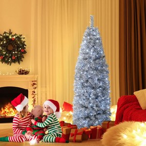 Costway 180 cm umělá tužka vánoční stromeček s 250 studenými bílými LED diodami