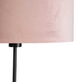 Stojací lampa černá s velurovým odstínem růžová se zlatem 35 cm - Parte