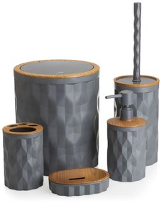 Sada koupelnových doplňků Reina antracit/s povrchovou úpravou v dekoru dřeva